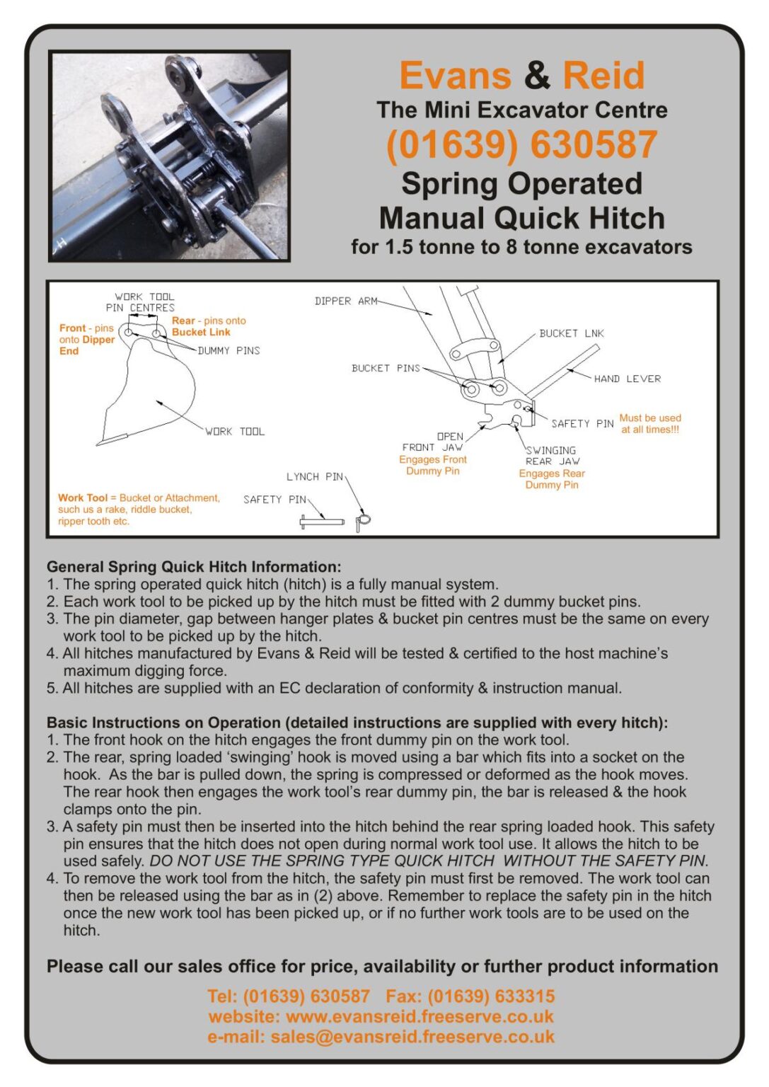 Spring Quick Hitch Coupler for JCB 8050 - Mini Excavator Centre